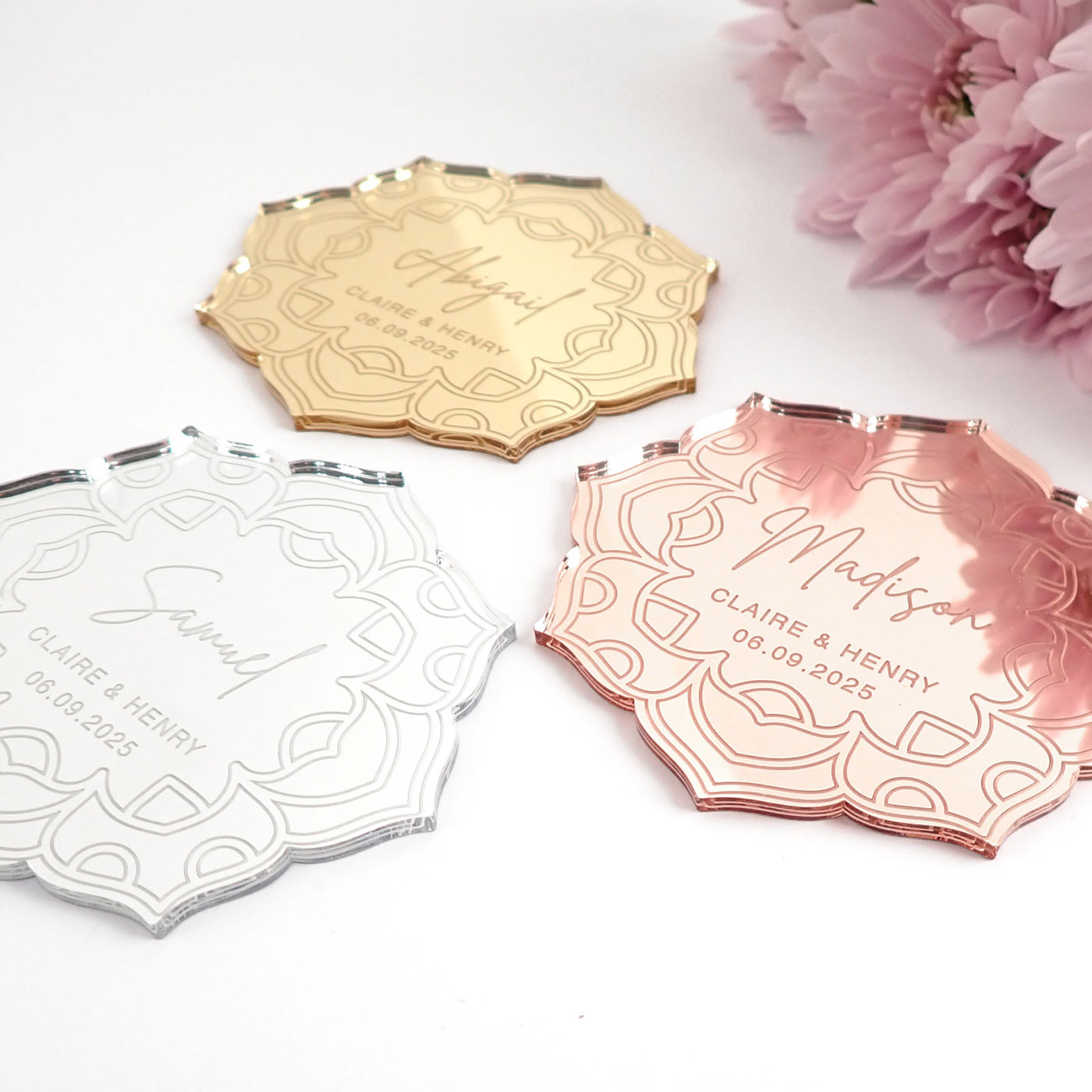 Acrylic Flower Placecards - Wedding Favours | Personalised Favours