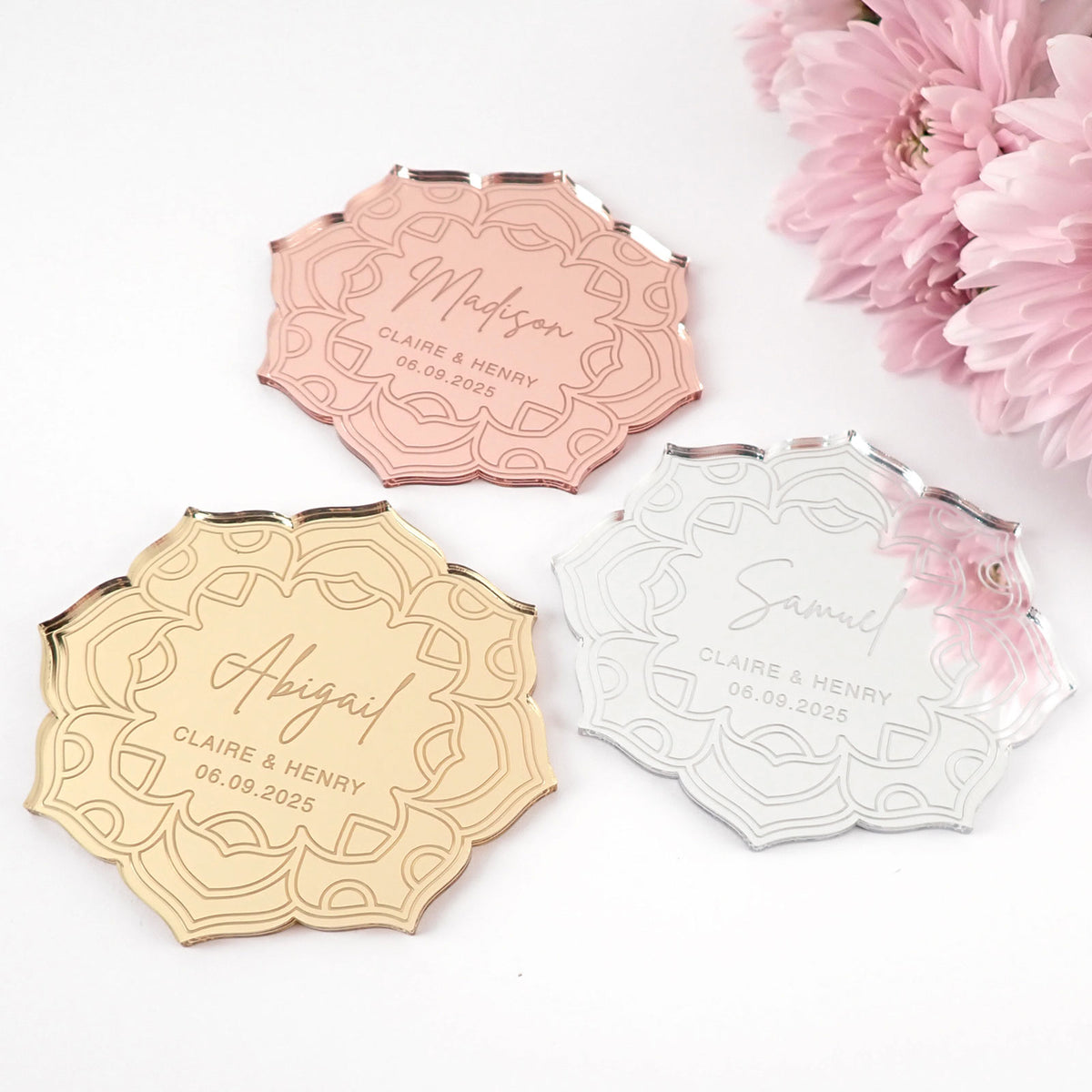 Acrylic Flower Placecards - Wedding Favours | Personalised Favours