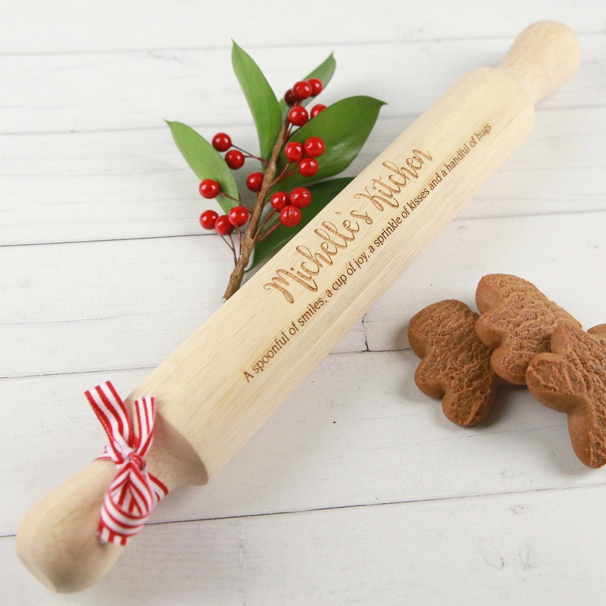 Engraved Christmas Wooden Rolling Pin | Personalised Favours