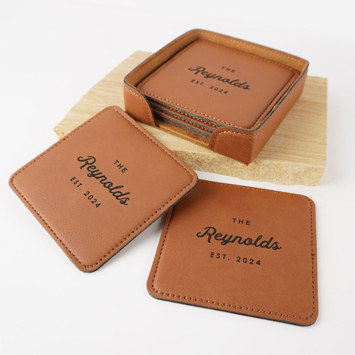 Christmas Engraved Square Leatherette Coasters |Personalised Favours