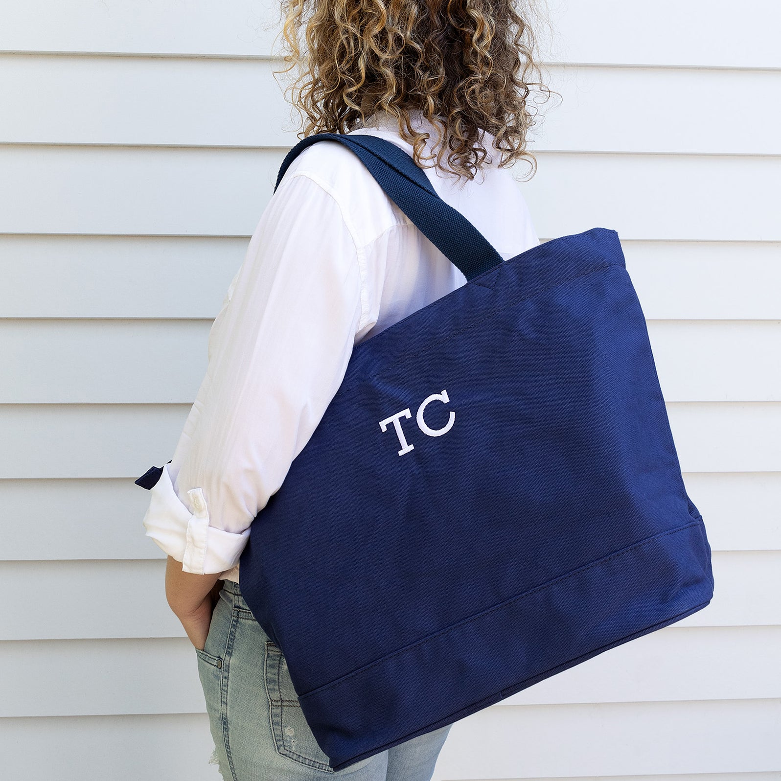 Embroidered Navy Canvas Tote Bag | Personalised Favours – Personalised ...