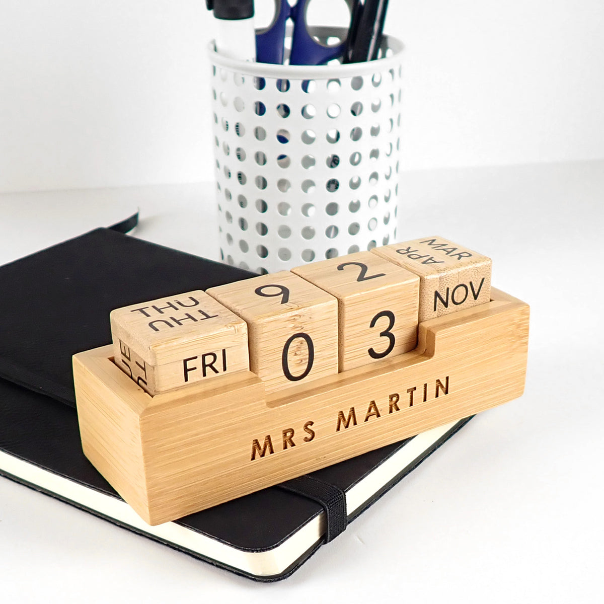 Engraved Bamboo Desk Calendar Teacher's Gift | Personalised Favours