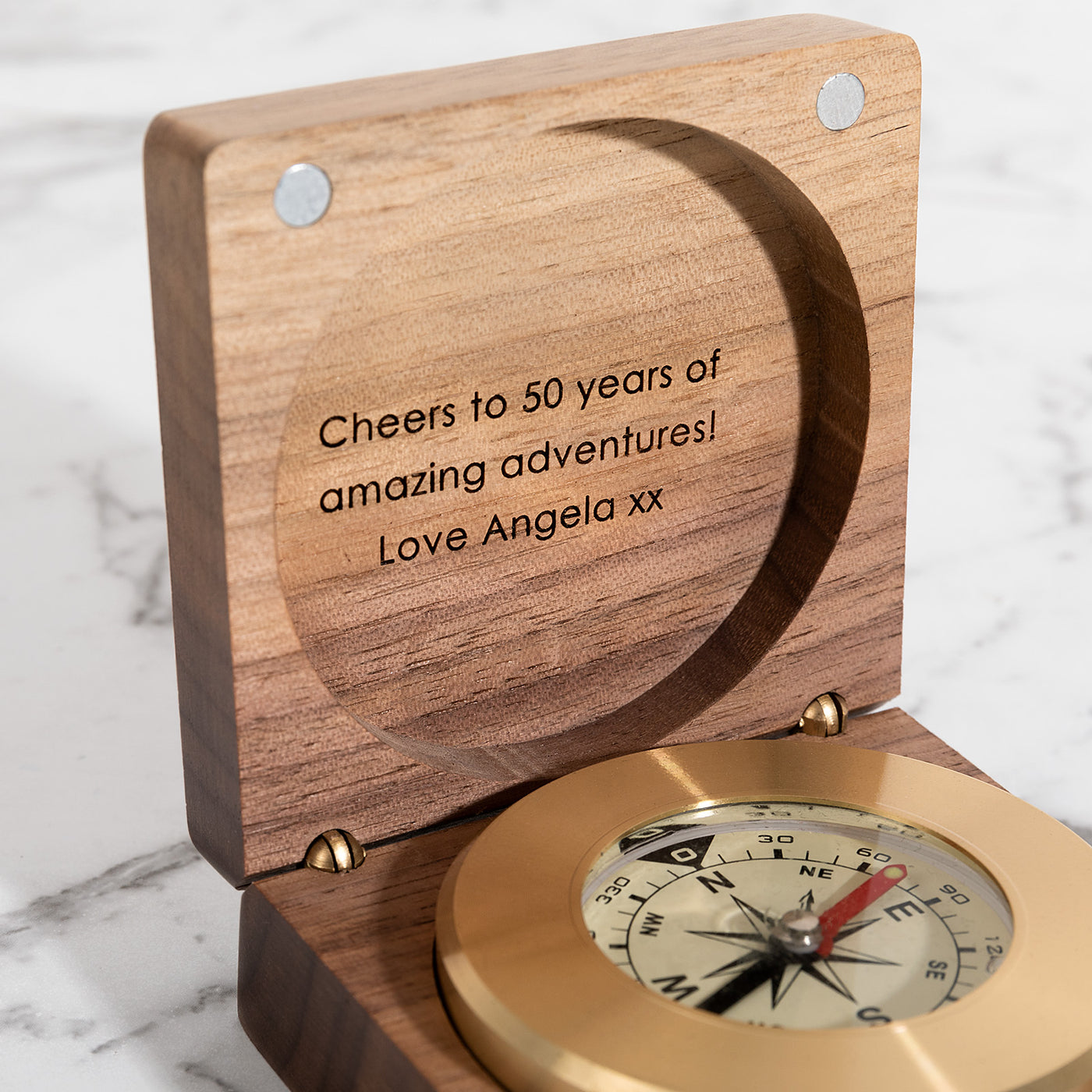 Brass Compass with Engraved Keepsake Box | Personalised Favours