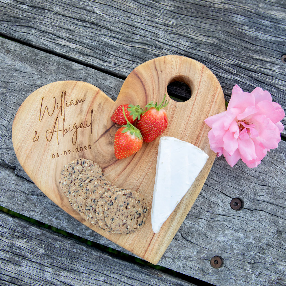 Engraved Heart Shaped Wedding Cheese Board | Personalised Favours ...