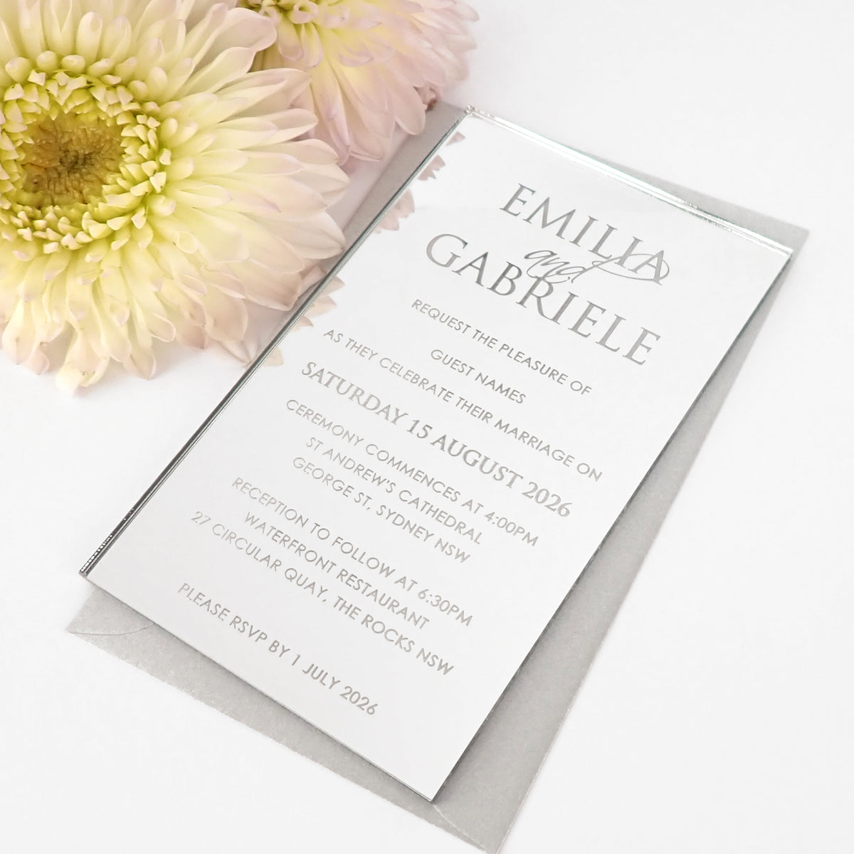 11B Engraved Mirror Acrylic Wedding Invitations | Personalised Favours