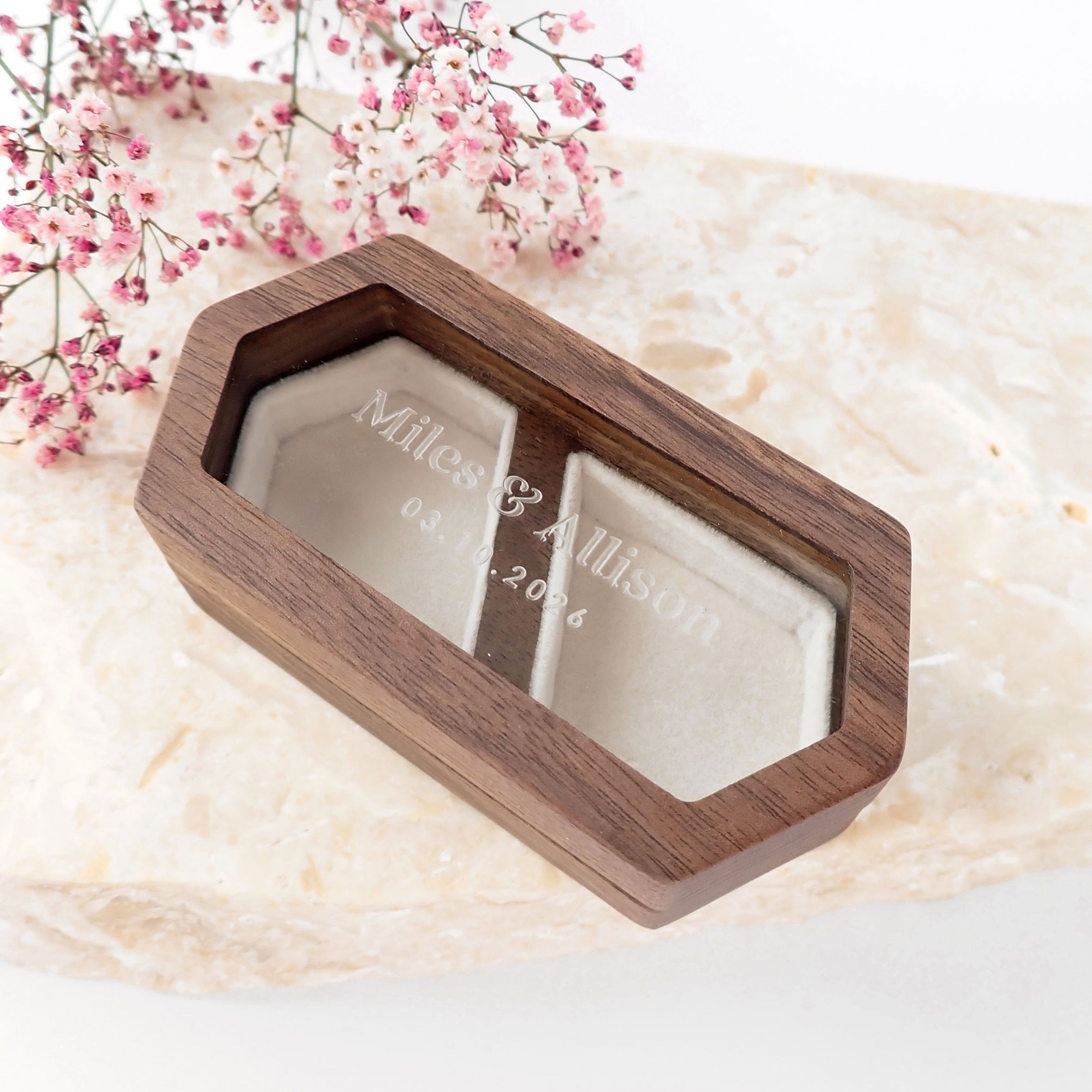 Engraved Walnut Wedding Ring Box | Personalised Favours
