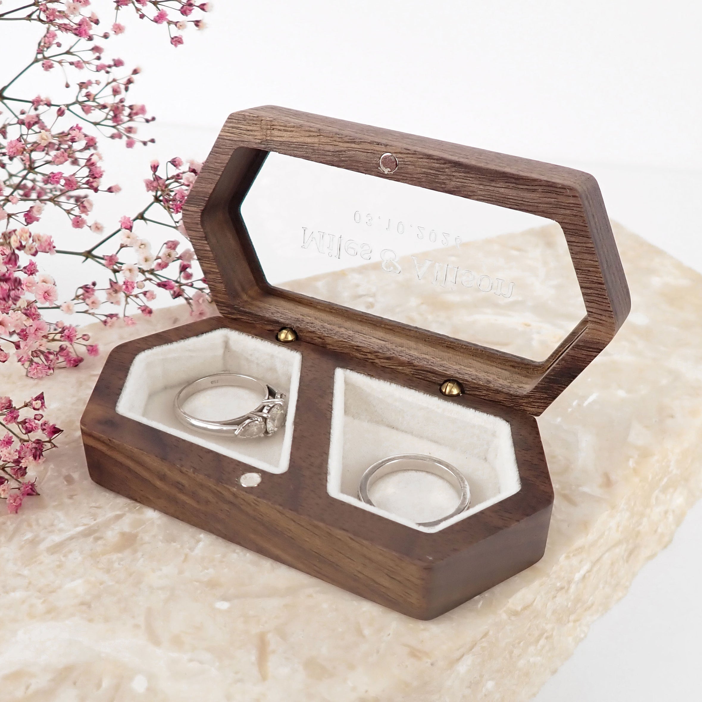 Engraved Walnut Wedding Ring Box | Personalised Favours