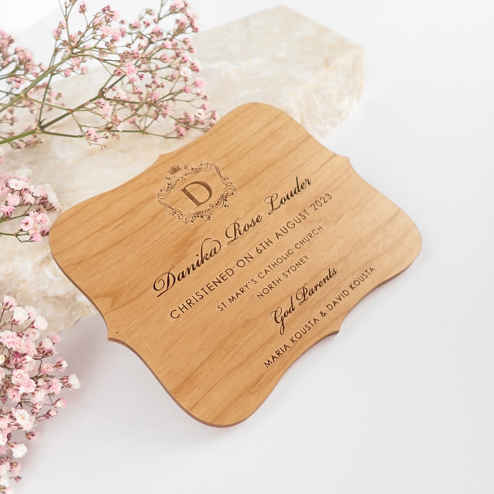 Engraved Wooden Christening Magnetic Plaque | Personalised Favours