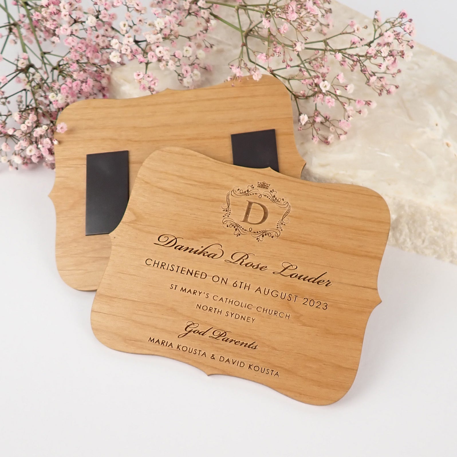 Engraved Wooden Christening Magnetic Plaque | Personalised Favours