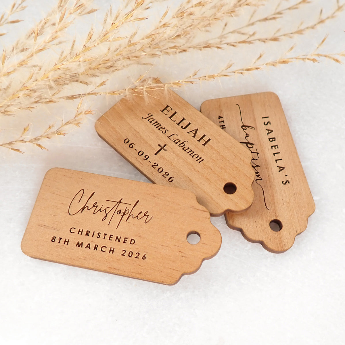 Engraved Wooden Christening Gift Tags, Woodland Baby Shower, Engraved ...