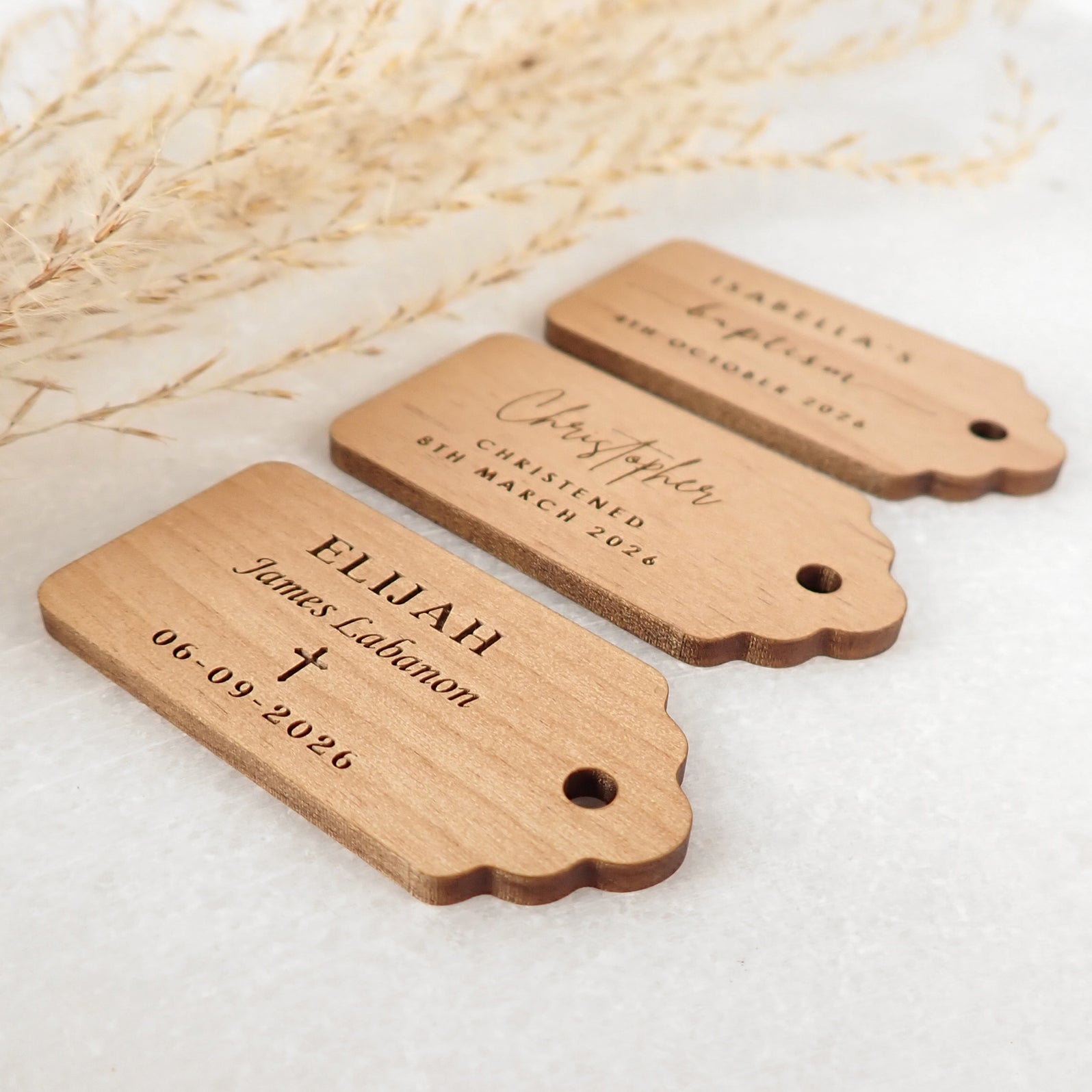 Engraved Wooden Christening Gift Tags, Woodland Baby Shower, Engraved ...