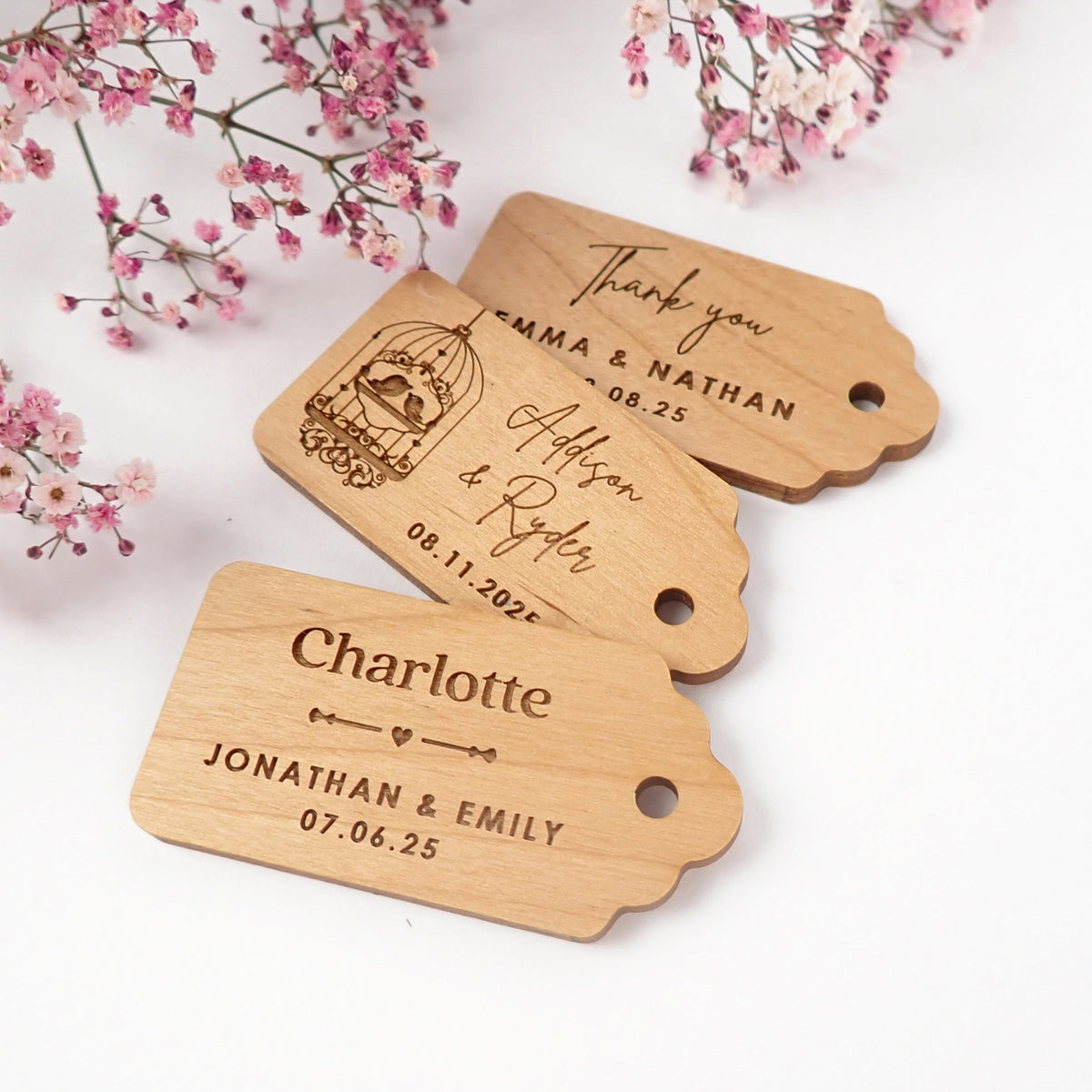 Engraved Wooden Wedding Gift Tags | Personalised Favours