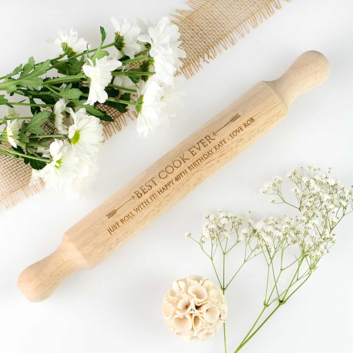 Engraved Birthday Wooden Rolling Pin | Personalised Favours ...