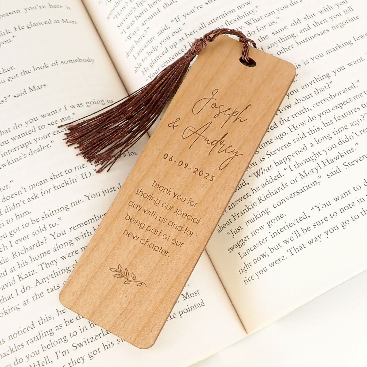 Engraved Wooden Wedding Bookmark | Personalised Favours
