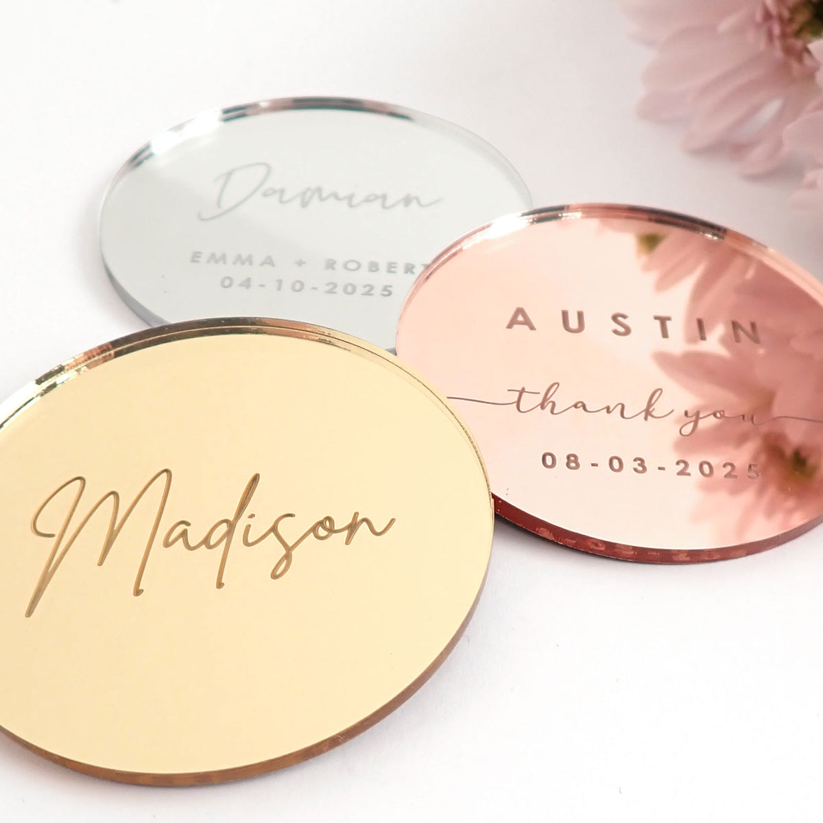 Round Acrylic Wedding Place Card | Personalised Favours