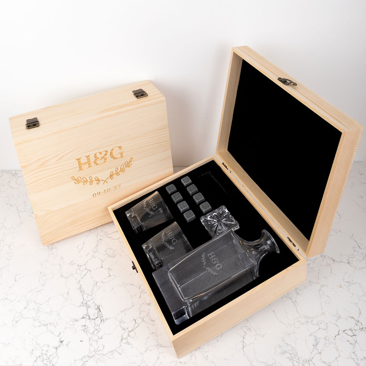 Engraved Wooden Gift Boxed Decanter Set | Anniversary Gift ...