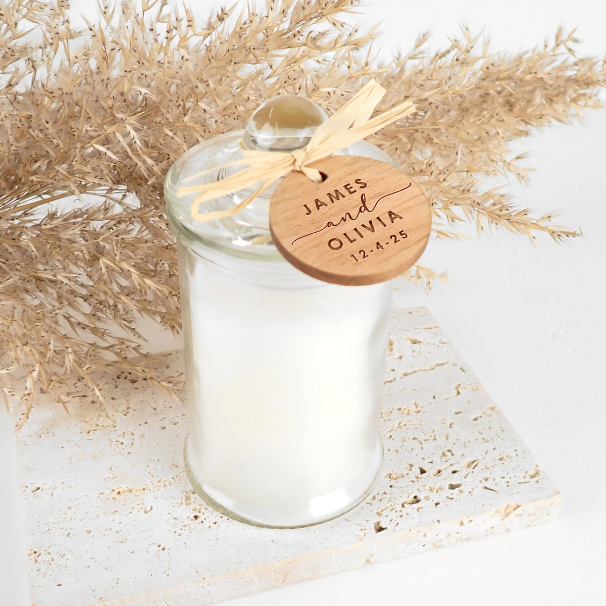 Wedding Engraved Round Wooden Gift Tag & French Tipped Candle ...