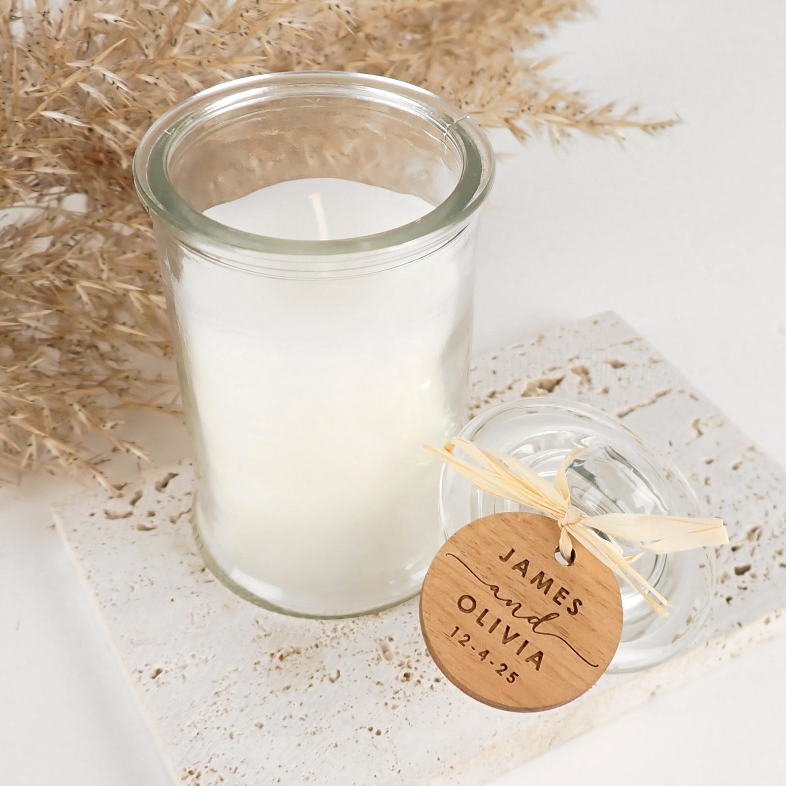 Wedding Engraved Round Wooden Gift Tag & French Tipped Candle ...