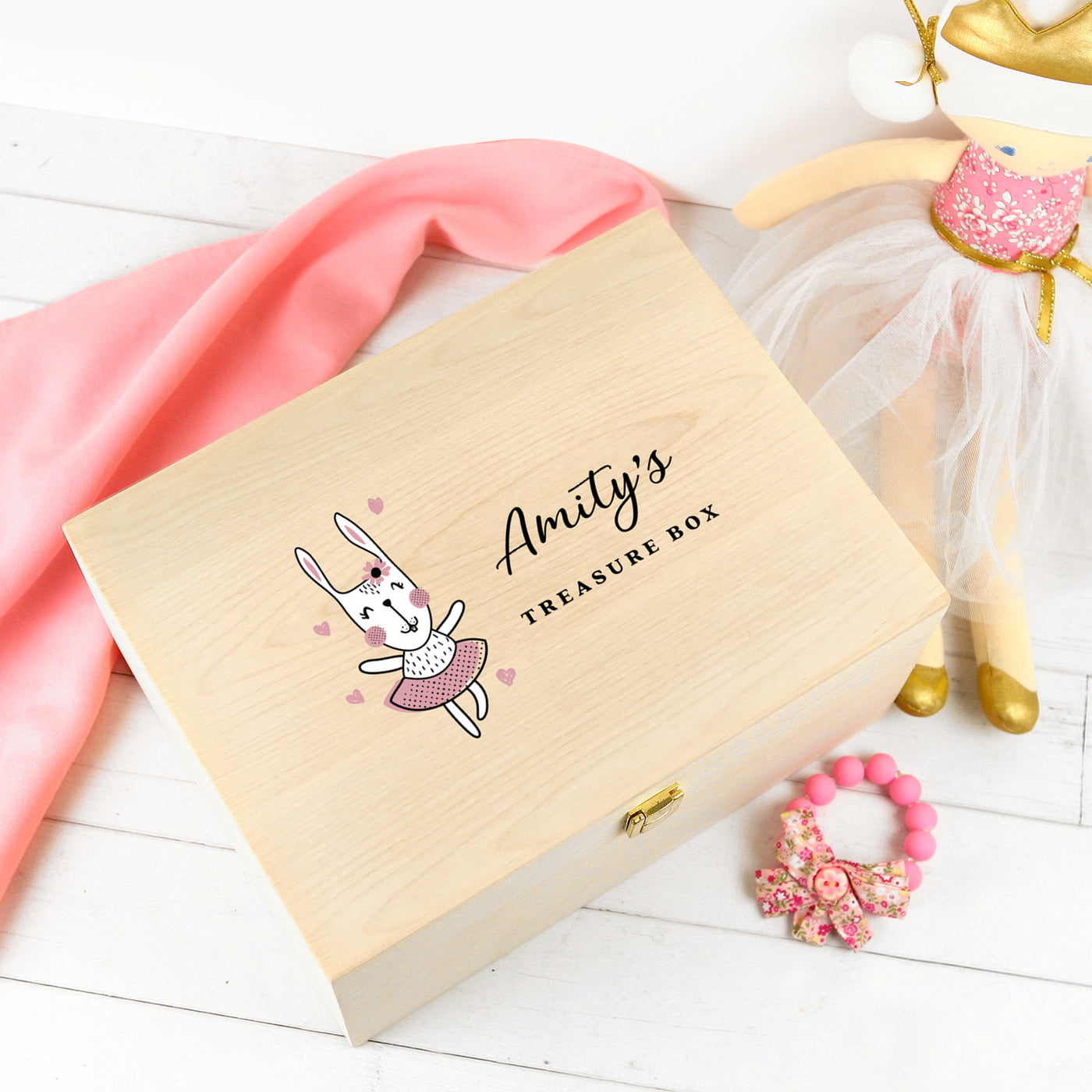 Girl Printed Wooden Treasure Keepsake Toy Box| Personalised Favours