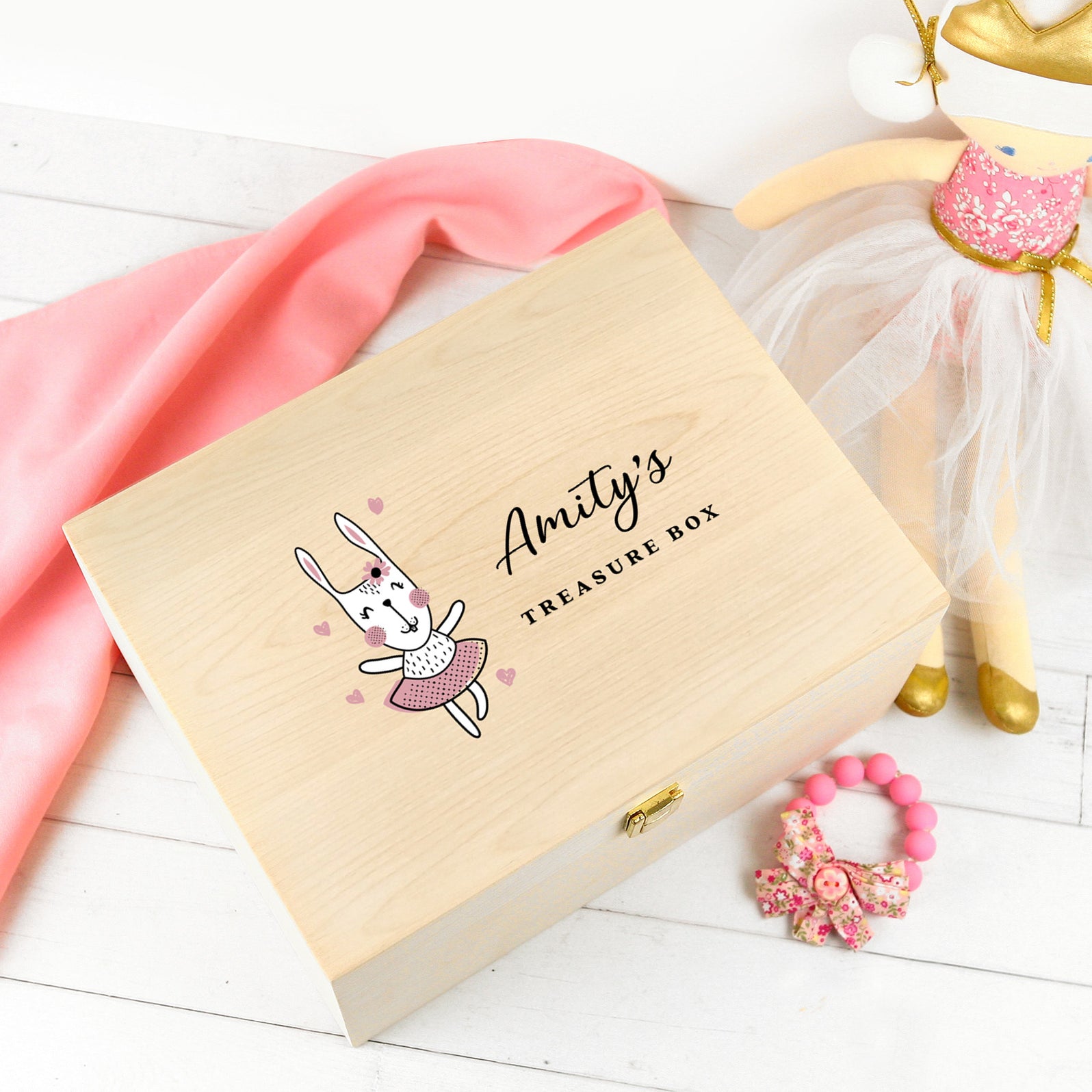 Girl Printed Wooden Treasure Keepsake Toy Box| Personalised Favours