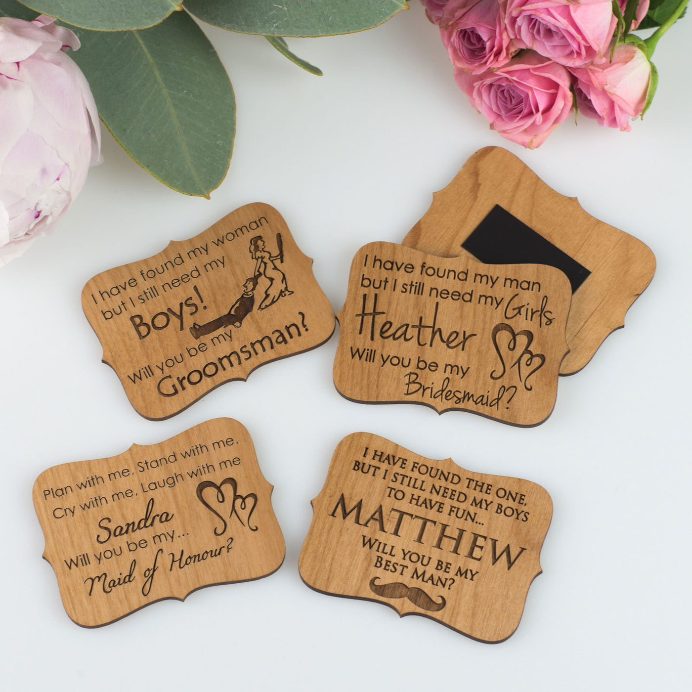 Engraved Wooden Bridal Acceptance Cards | Personalised Favours