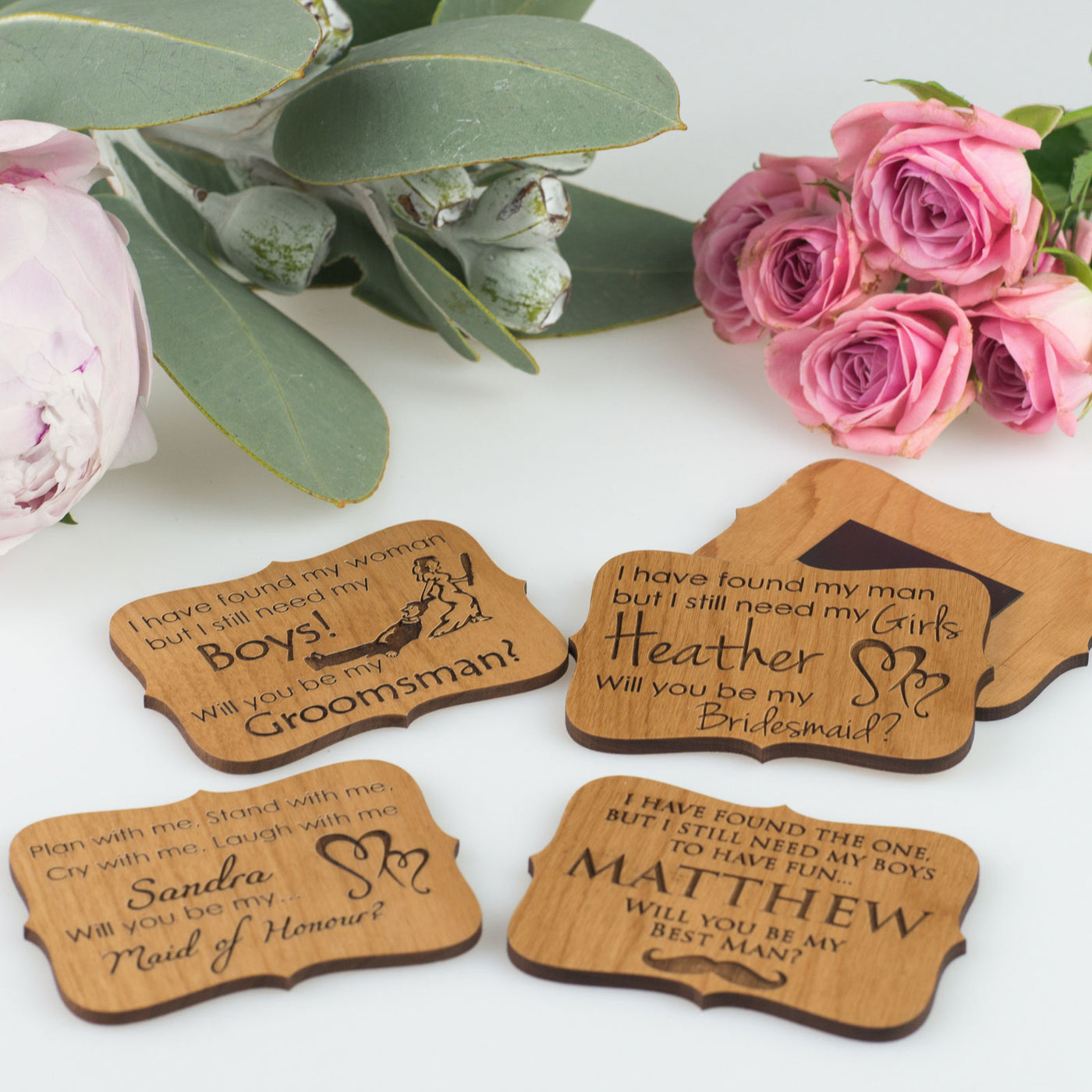 Engraved Wooden Bridal Acceptance Cards | Personalised Favours