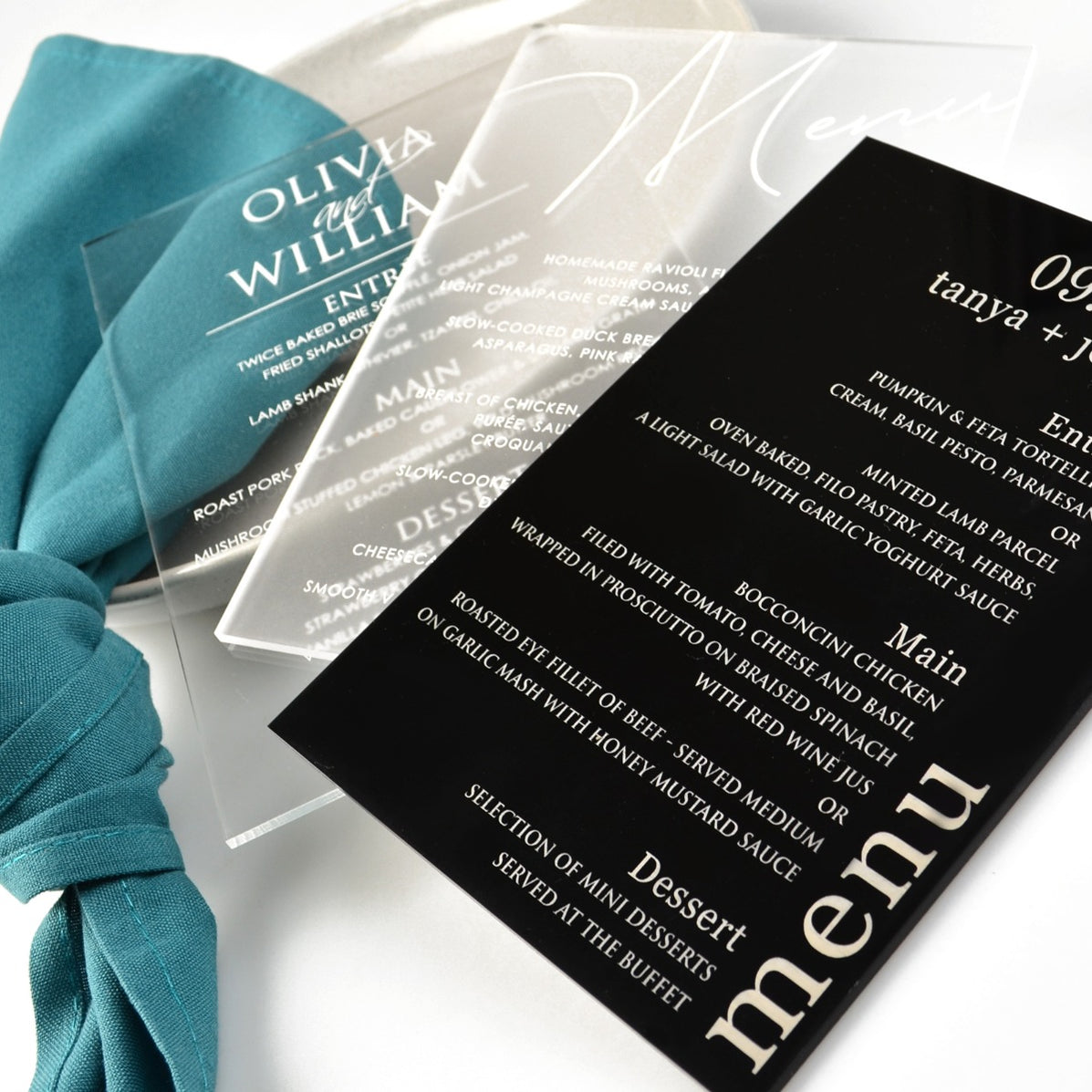 Engraved 5x7 Black, Clear & Frosted Acrylic Wedding Menus ...
