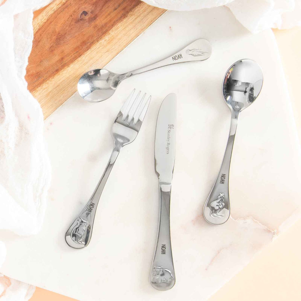 Engraved New Zealandn Animal 4 Piece Cutlery Set | Personalised Favours