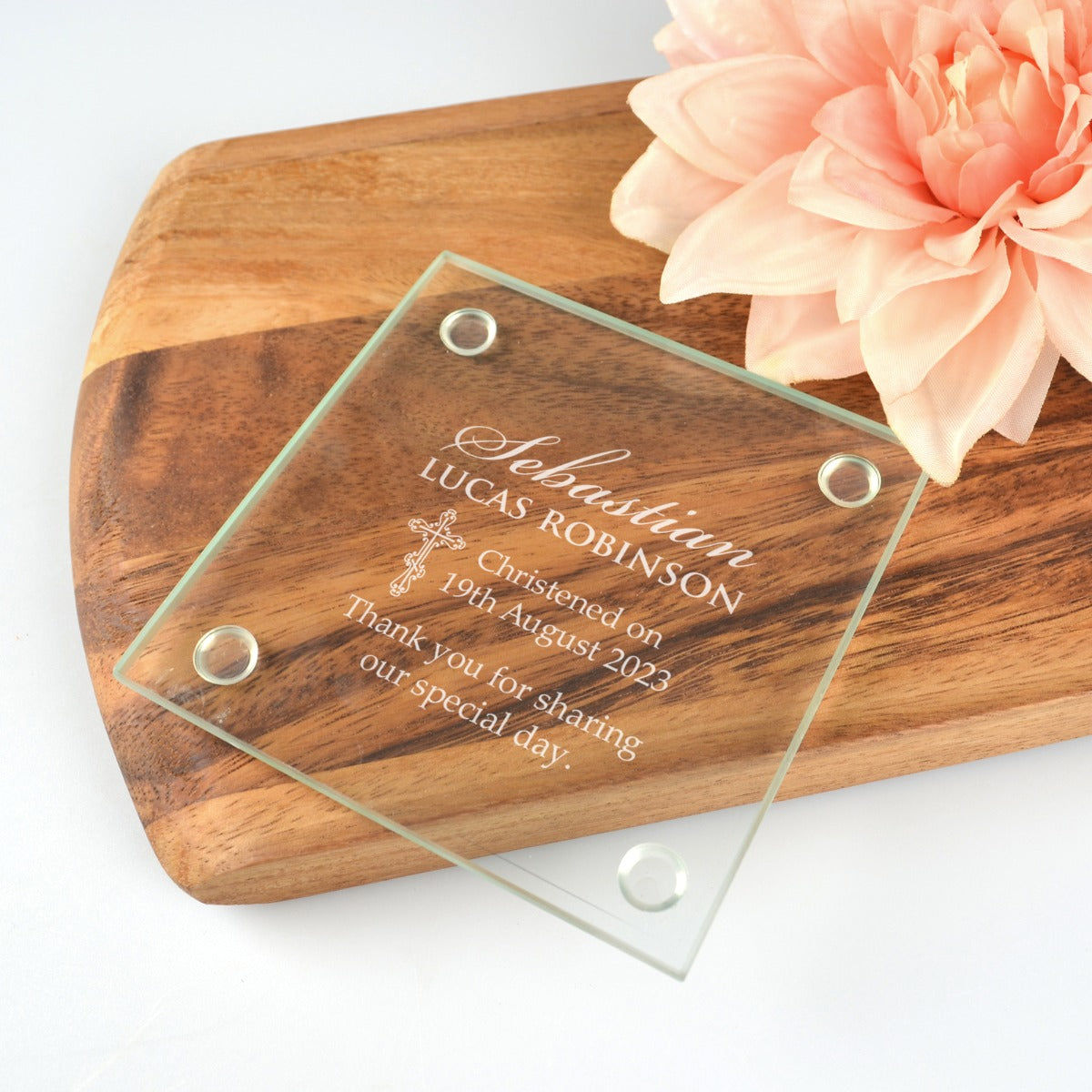 Engraved Christening Announcement Glass Coasters | Personalised Favours ...