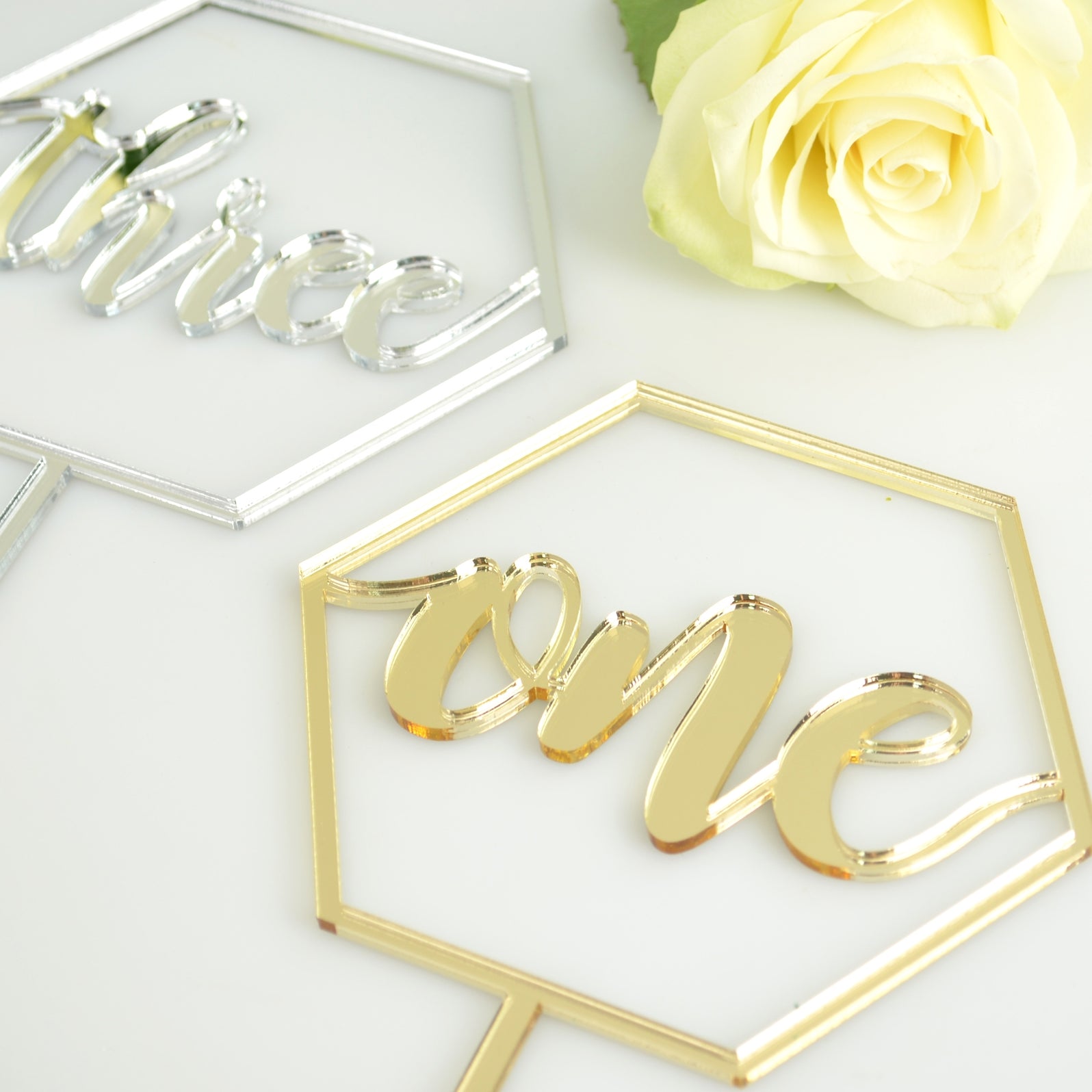 Acrylic Hexagon Birthday Cake Topper | Personalised Favours