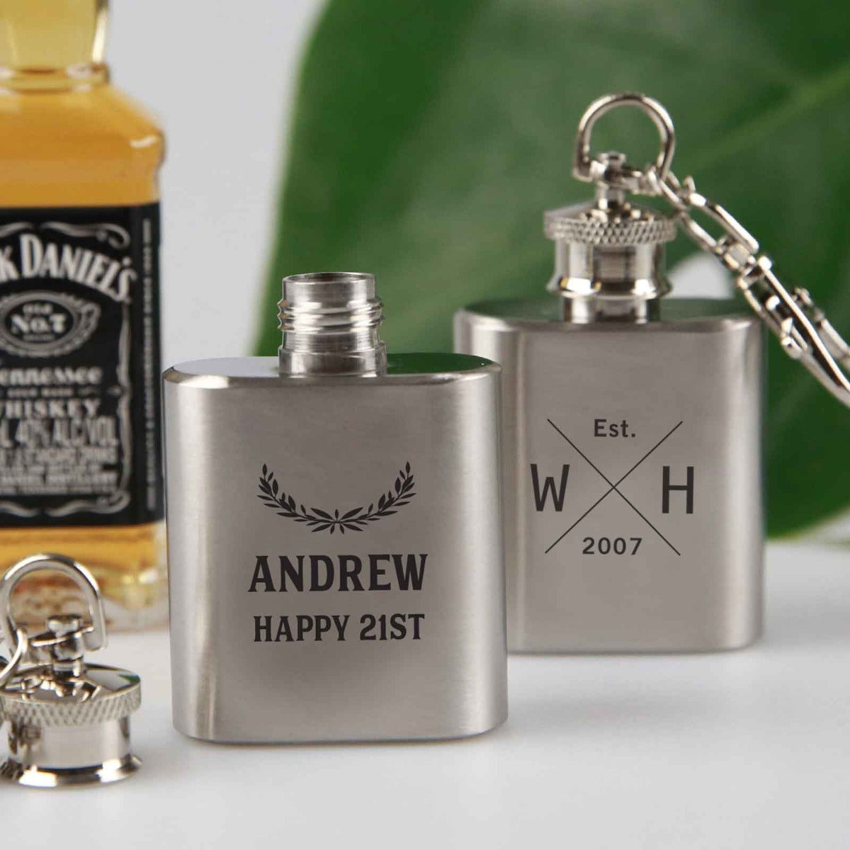 Engraved Birthday Silver Mini Hip Flask Keyring | Personalised Favours