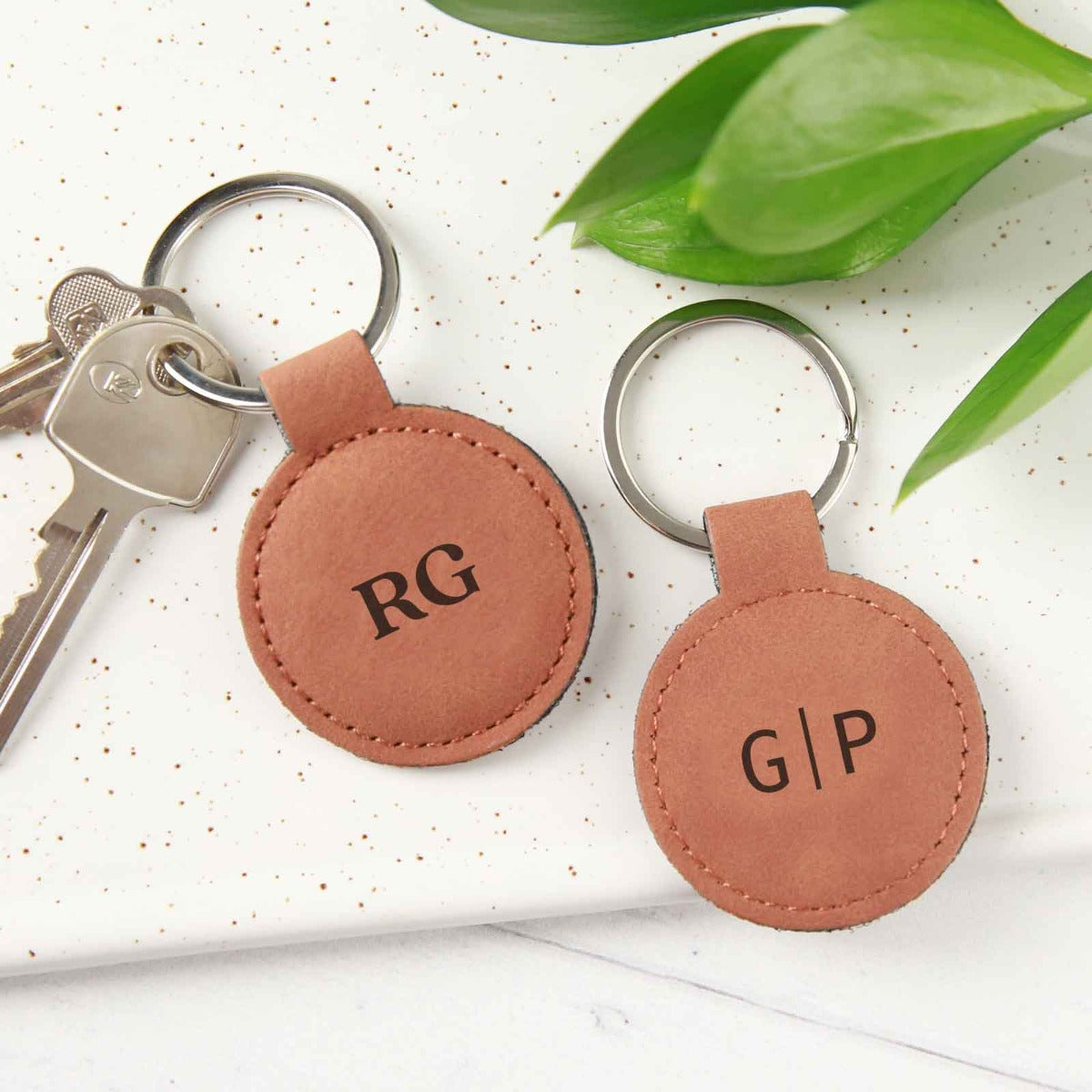 Engraved Birthday Tan Leatherette Keyring | Personalised Favours