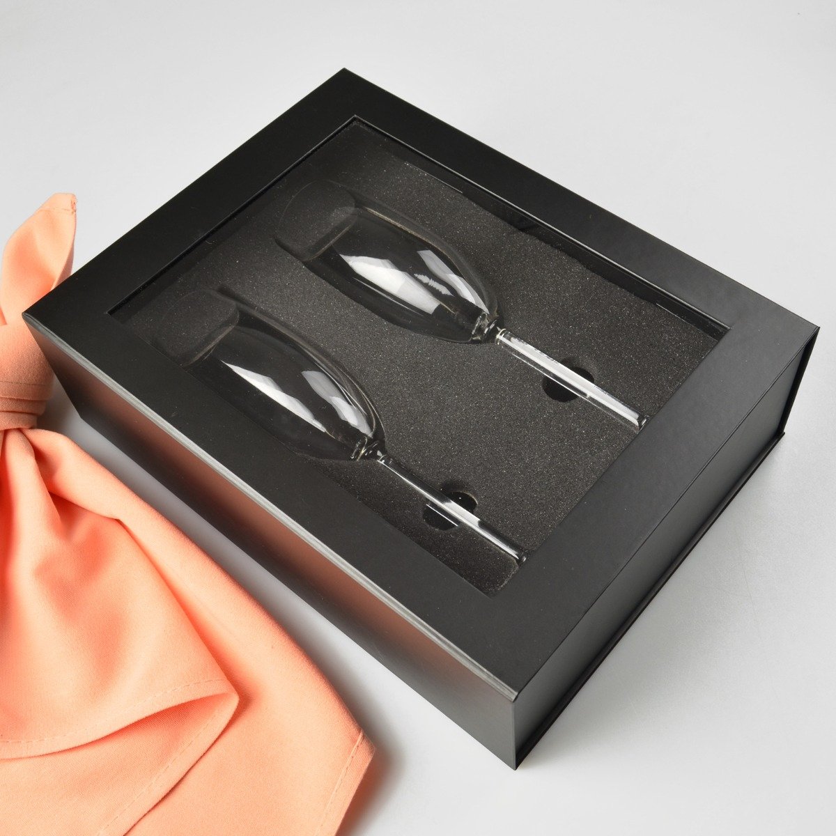 Twin Black Champagne Glass Magnetic Presentation Gift Box ...