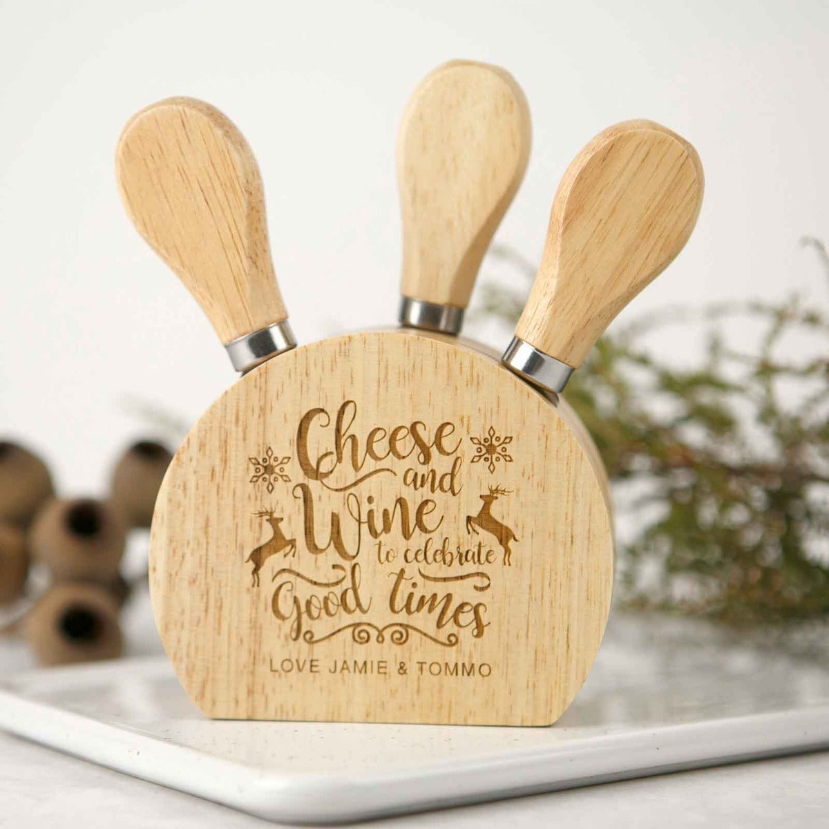 Engraved Christmas 3 Piece Cheese Block Knife Set | Personalised ...