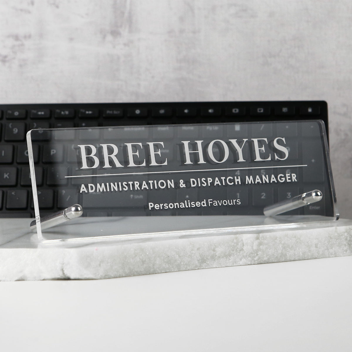Clear Engraved Name Office Desk Sign Plaque | Personalised Favours
