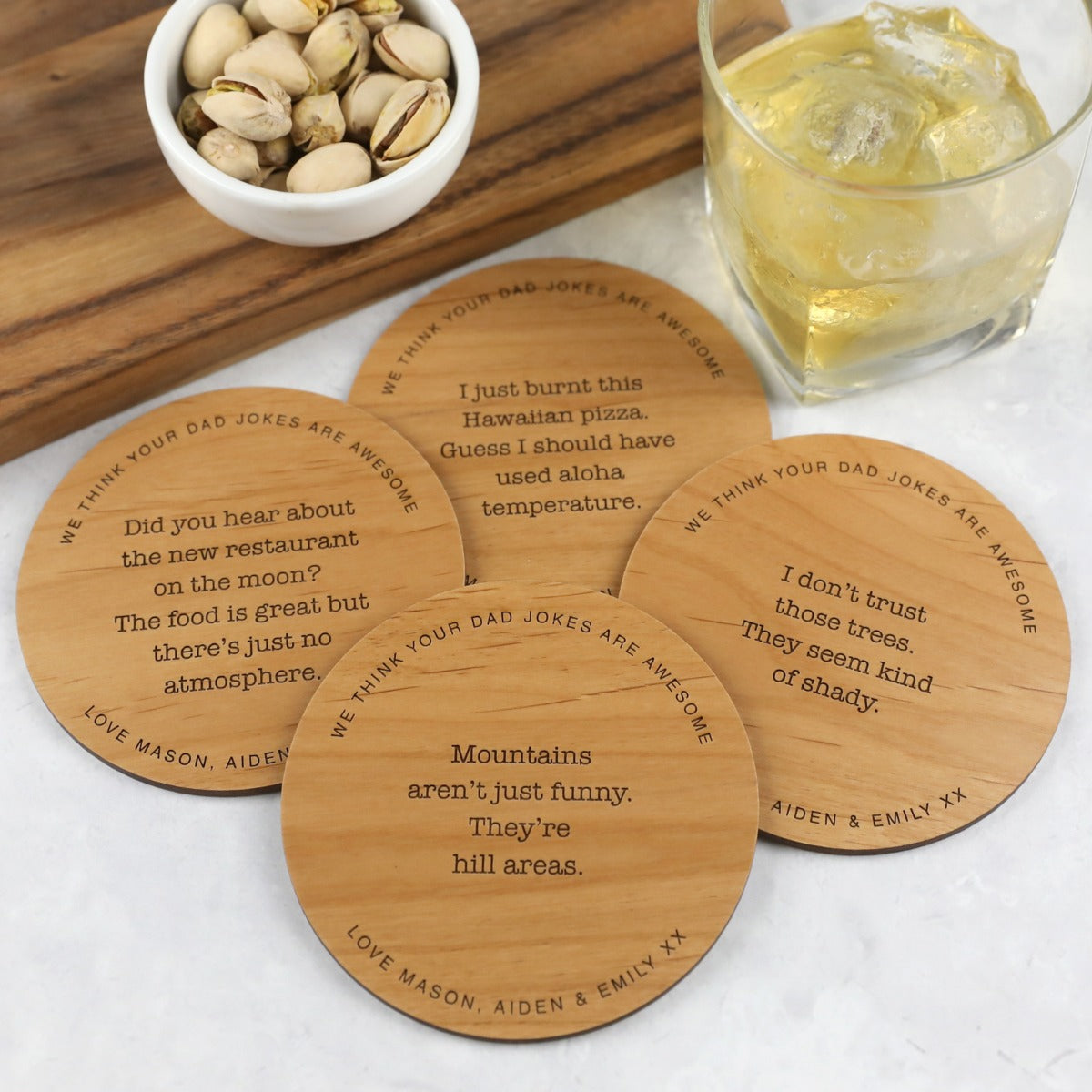 'Dad Jokes' Set of 4 Engraved Wooden Coasters in Gift Box ...