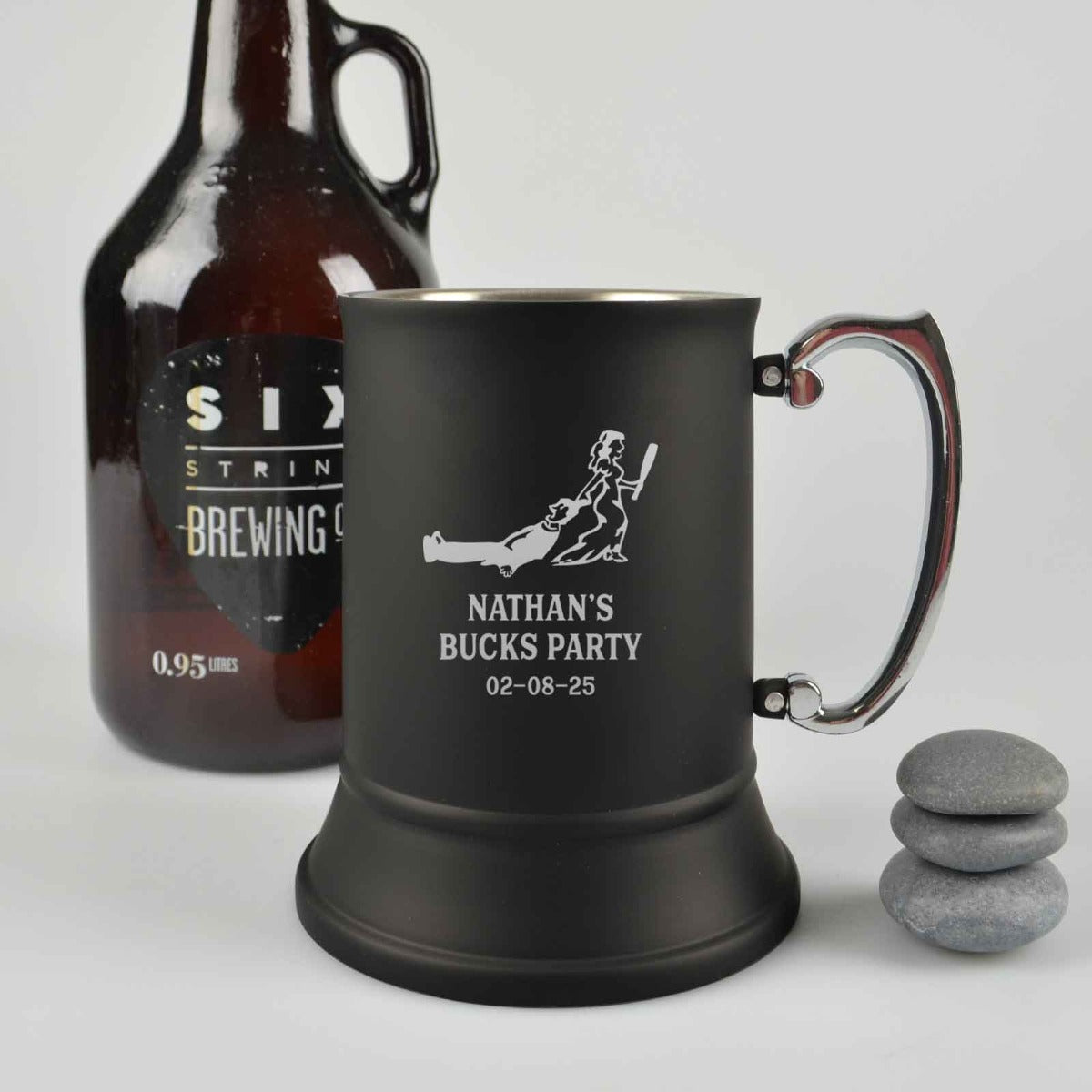Engraved Buck's Party Black Metal Beer Mug | Personalised Favours