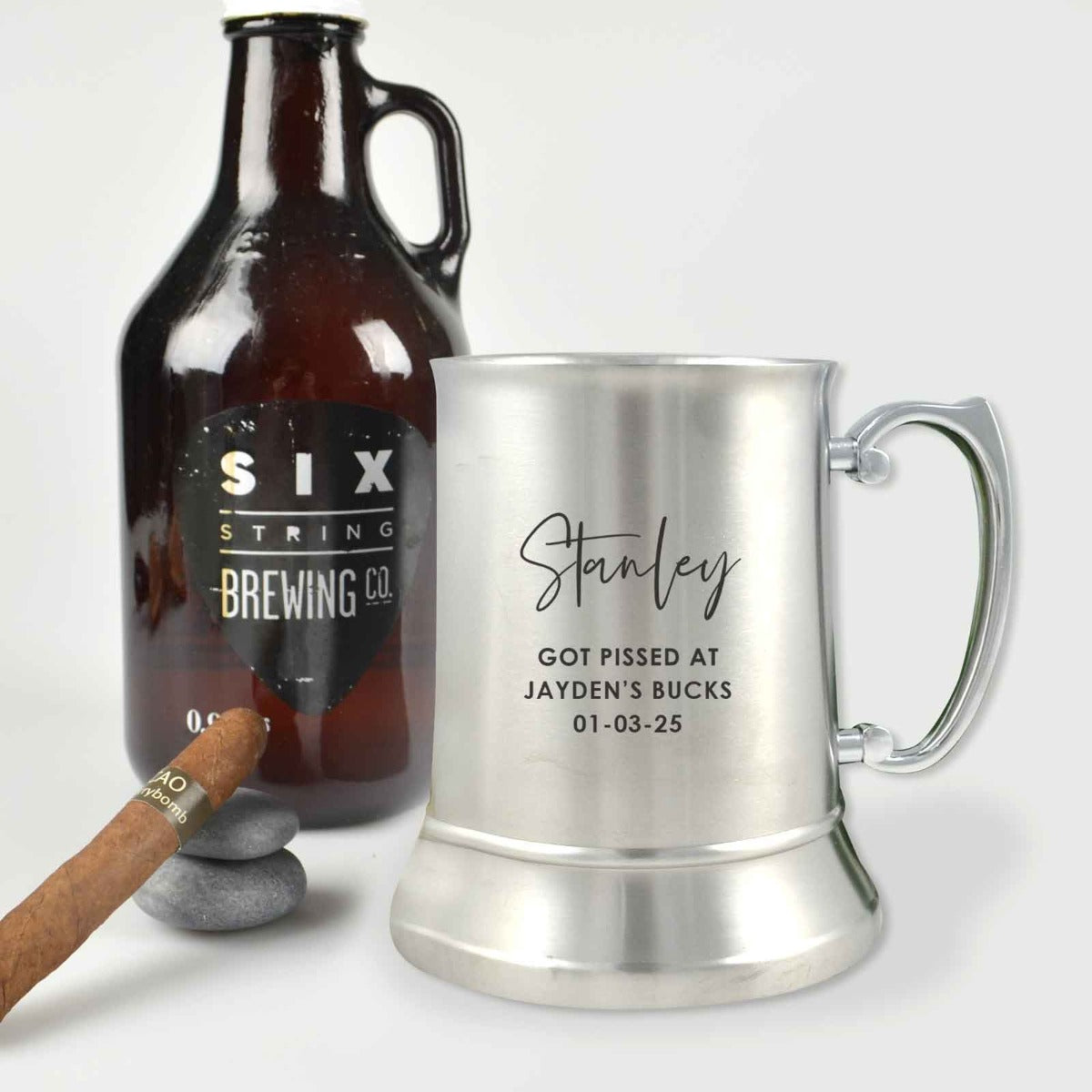 Engraved Buck's Party Black Metal Beer Mug | Personalised Favours
