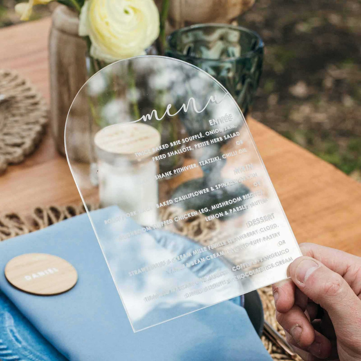 Wedding Engraved Clear Arch Menus | Personalised Favours