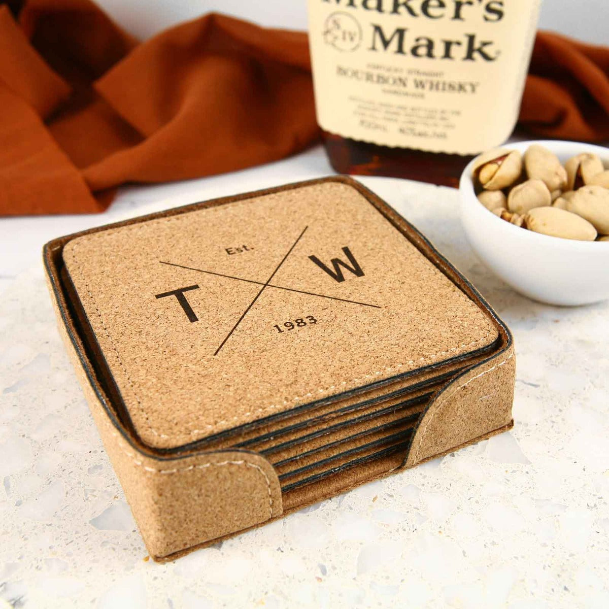 Engraved Set of 6 Square Cork Coasters | Personalised Favours ...