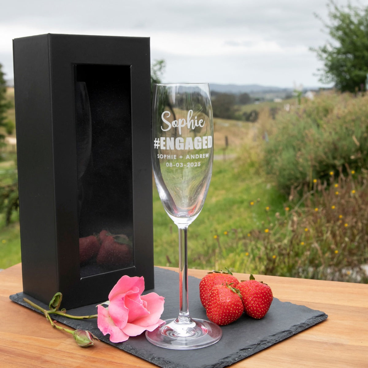 Engraved Engagement Champagne Glasses | Personalised Favours ...