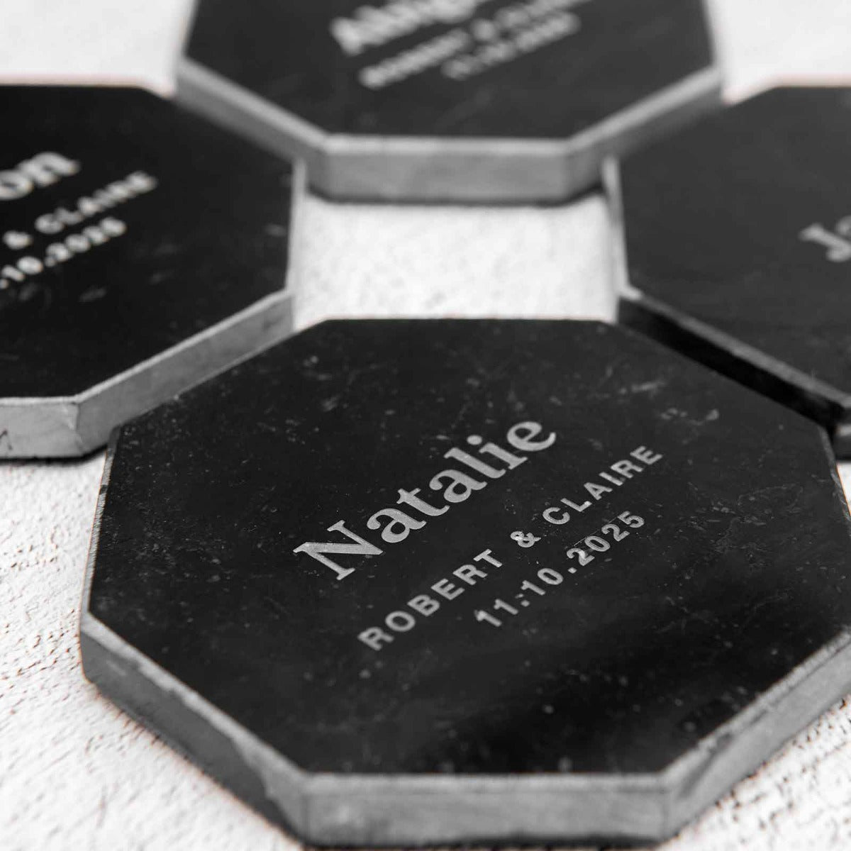 Wedding Engraved Black Marble Coasters | Personalised Favours