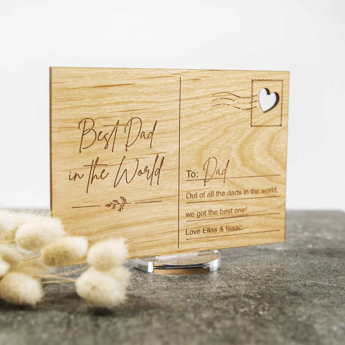 Engraved Wooden Father's Day Postcard with Stand | Personalised Favours