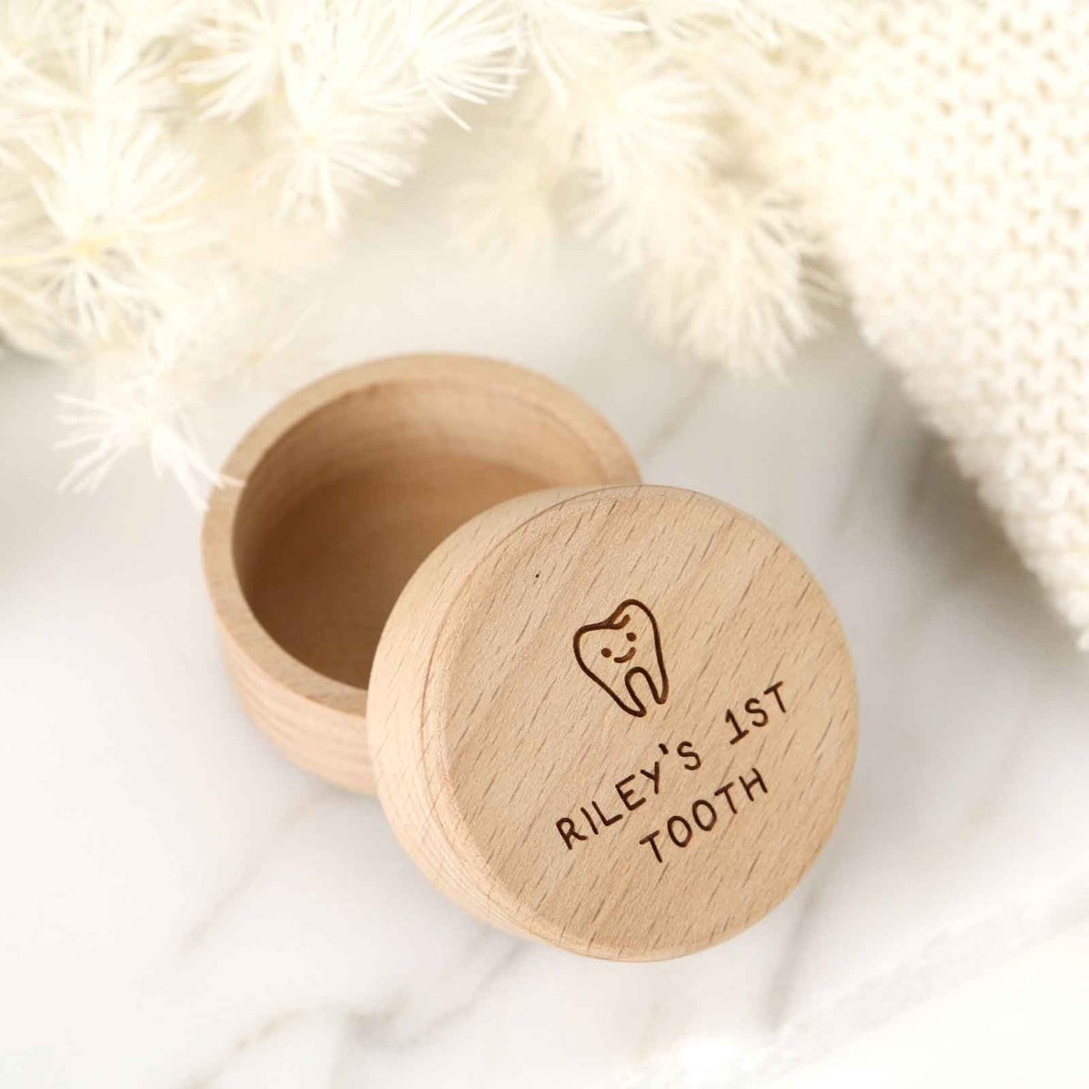 Engraved Round Wooden Tooth Fairy Box | Personalised Favours