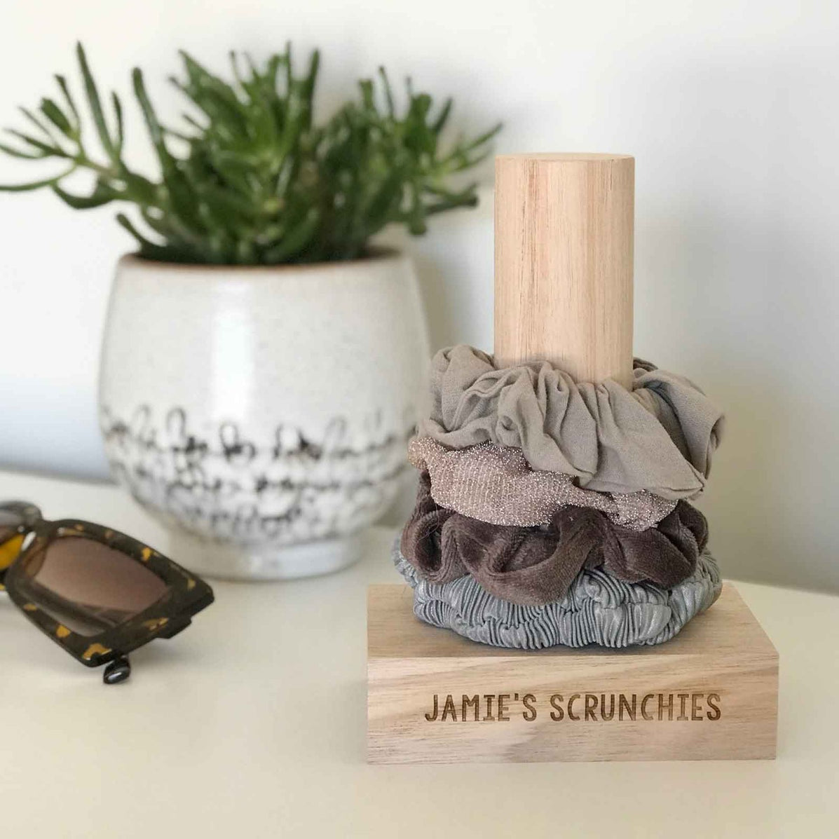 Engraved Tasmanian Oak Wooden Scrunchie Stand | Personalised Favours