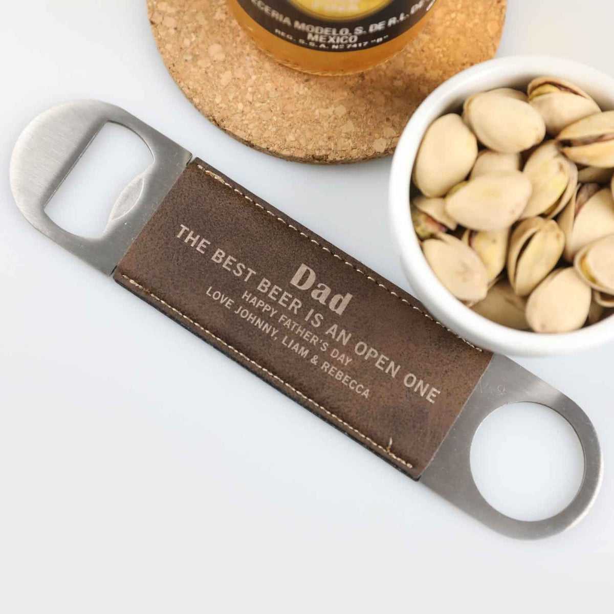 Engraved Father's Day Leatherette Barmate Bottle Opener | Personalised ...