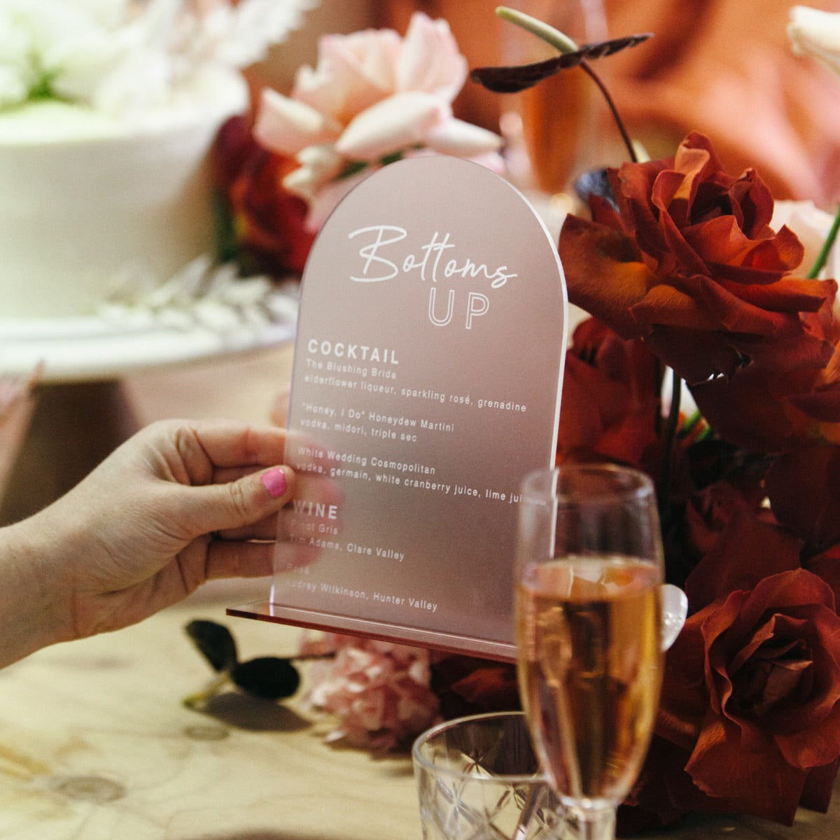 Engraved Wedding Drink Menu with Stand | Personalised Favours