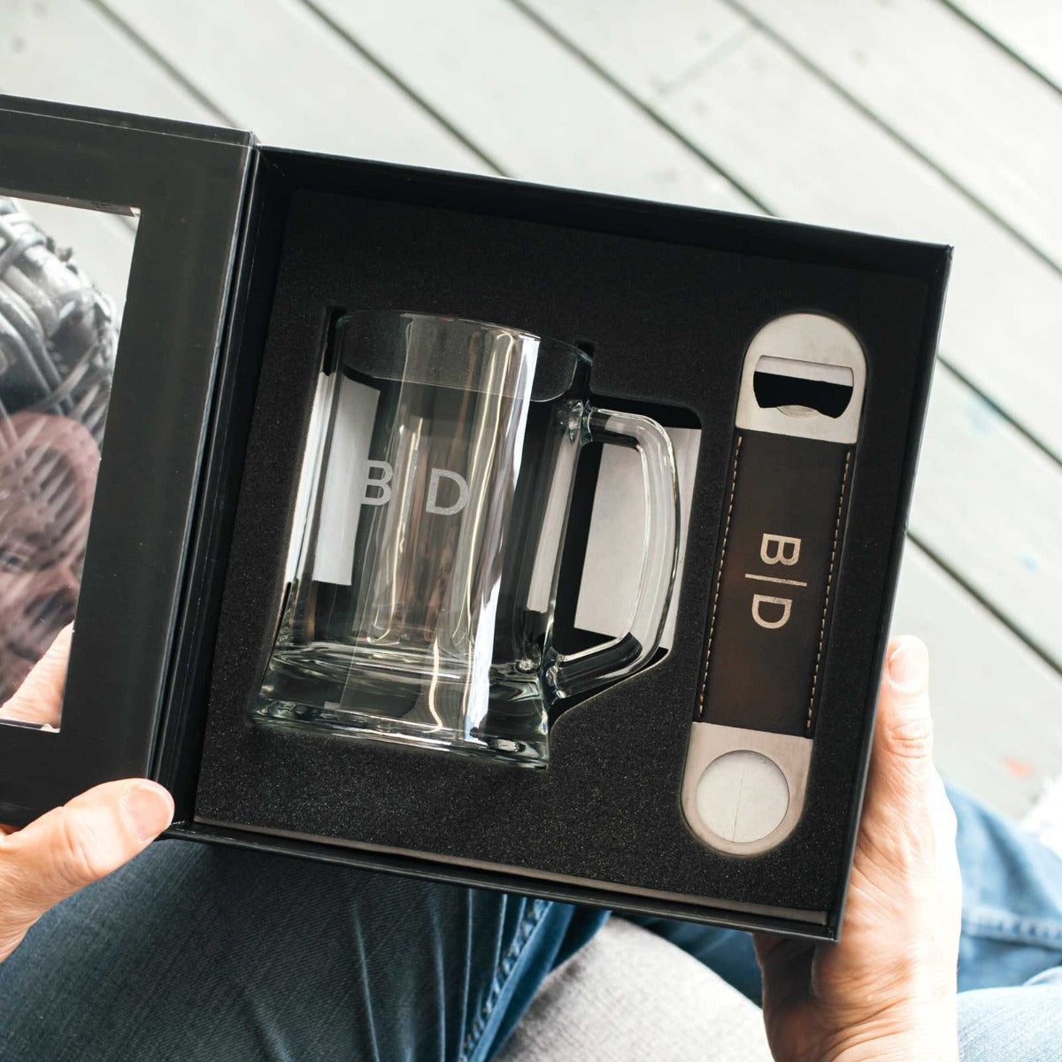 Gift Boxed Engraved 500ml Beer Mug and Leatherette Barmate ...