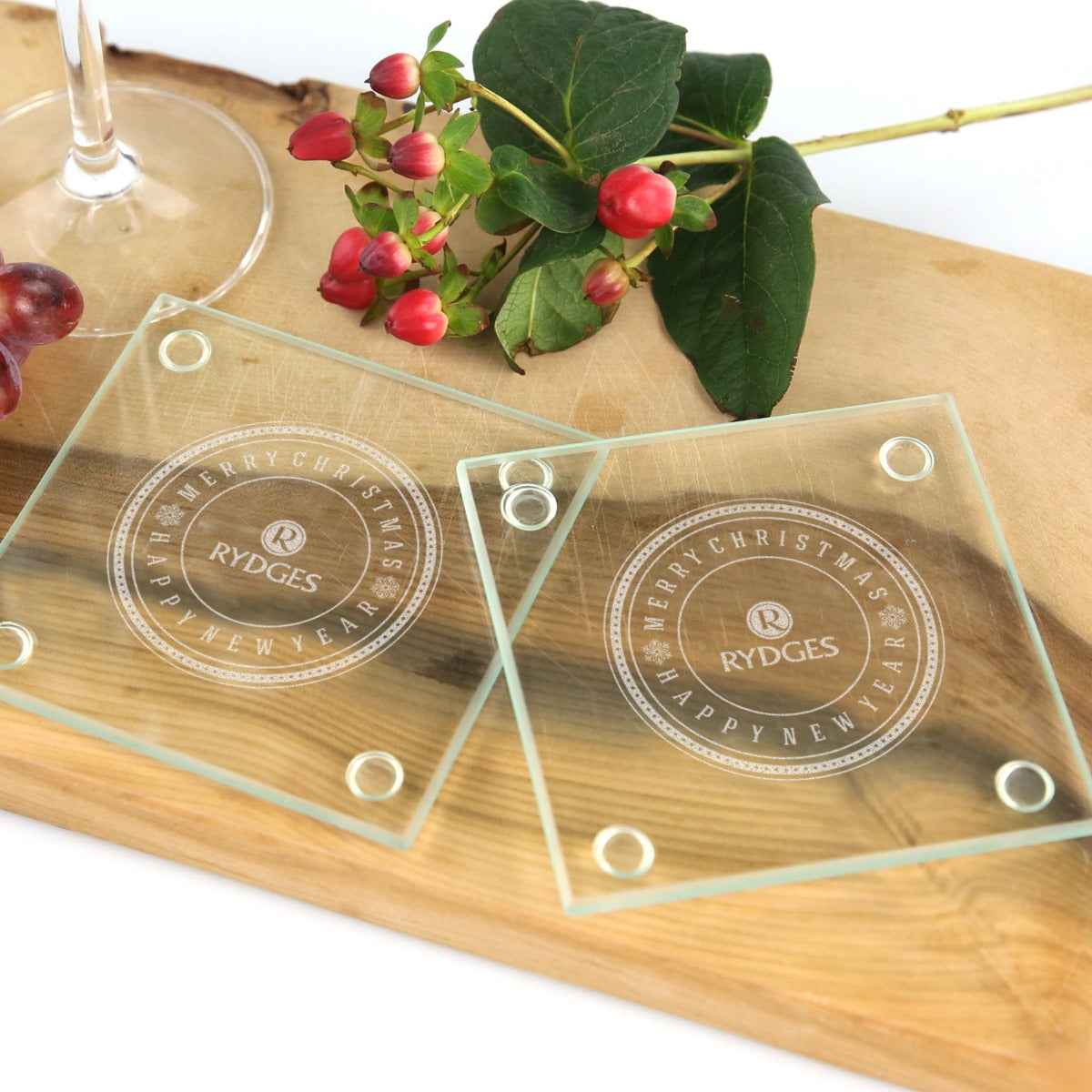 Engraved Corporate Christmas Glass Coasters | Personalised Favours