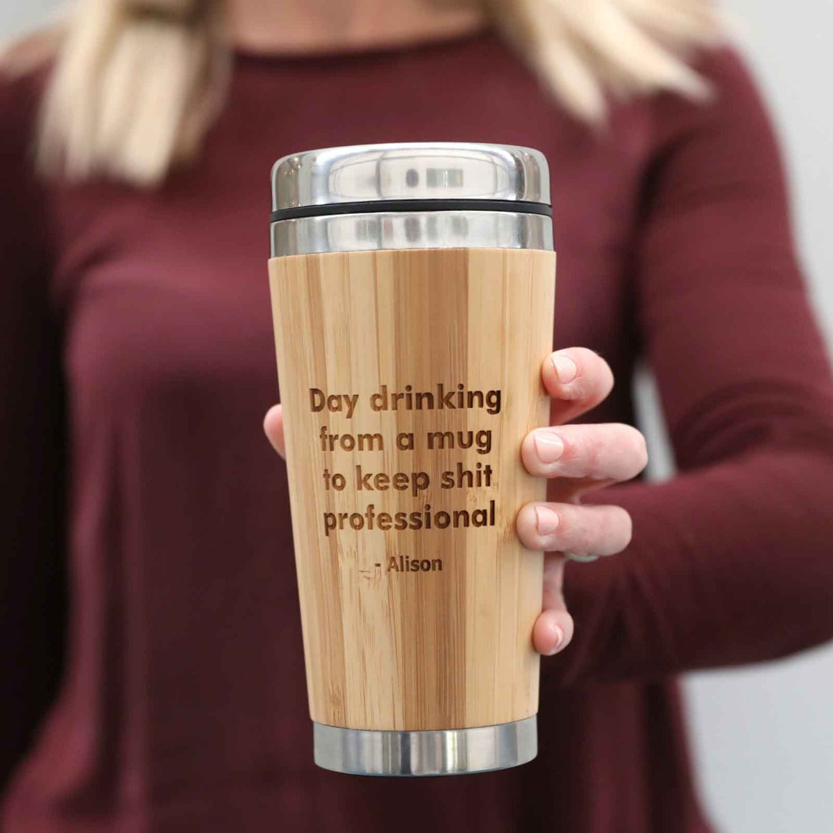 Day Drinking Engraved Wooden Travel Mug | Personalised Favours
